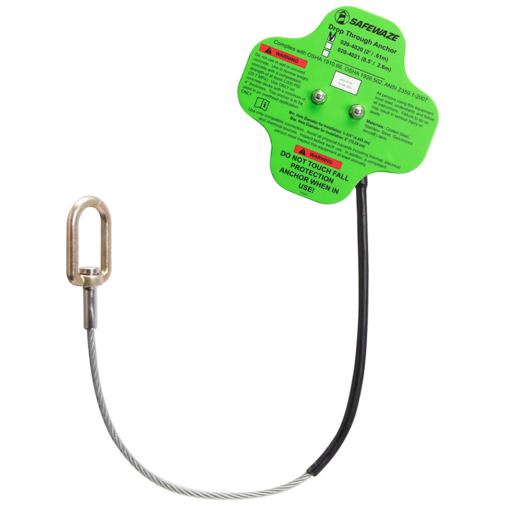 Safewaze Drop Through Steel Cable Anchor - 2 ft.